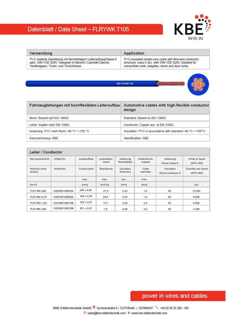 FLRYWK T105 - Automotive cables with highly flexible conductor ...