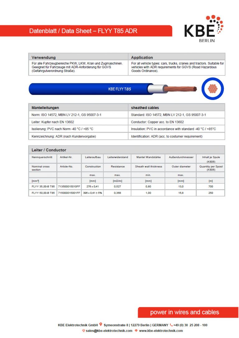 FLYY T85 ADR - for vehicles with ADR requirement for GGVS