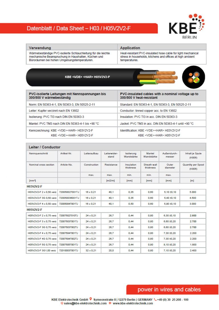 H03 / H05V2V2-F Heat-resistant PVC-insulated hose cable