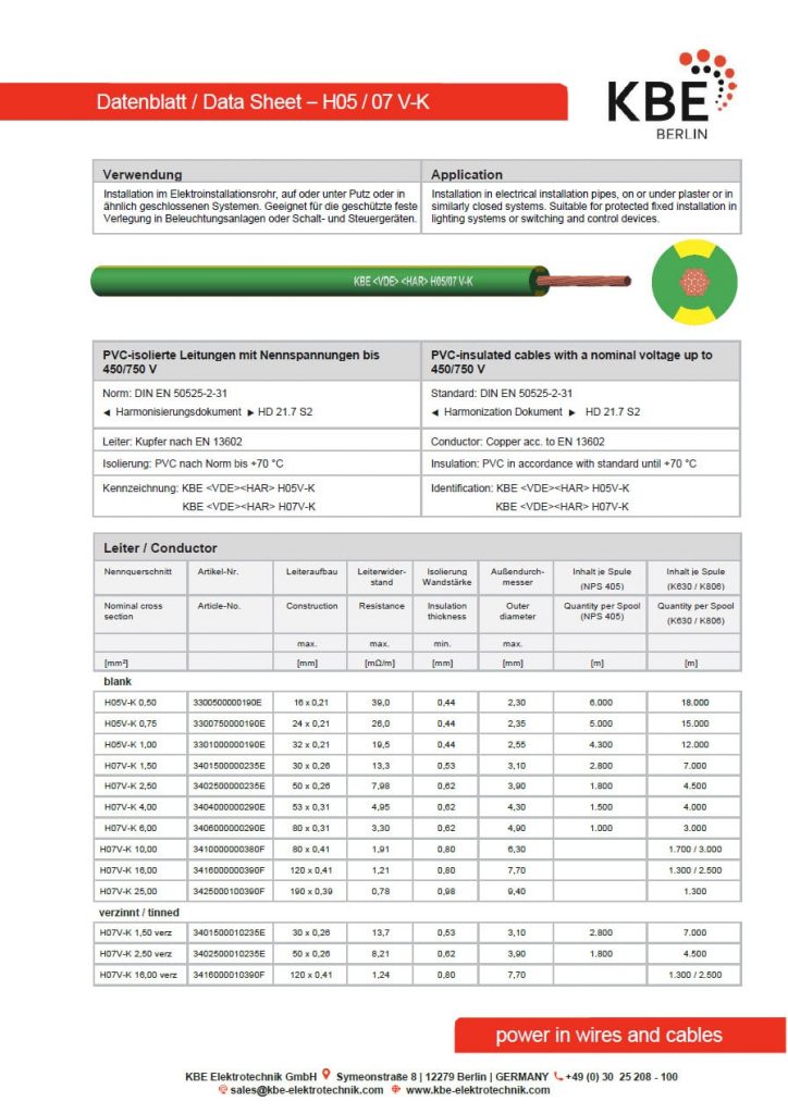 H05 VK / H07 VK: Harmonized cables for control cabinet construction
